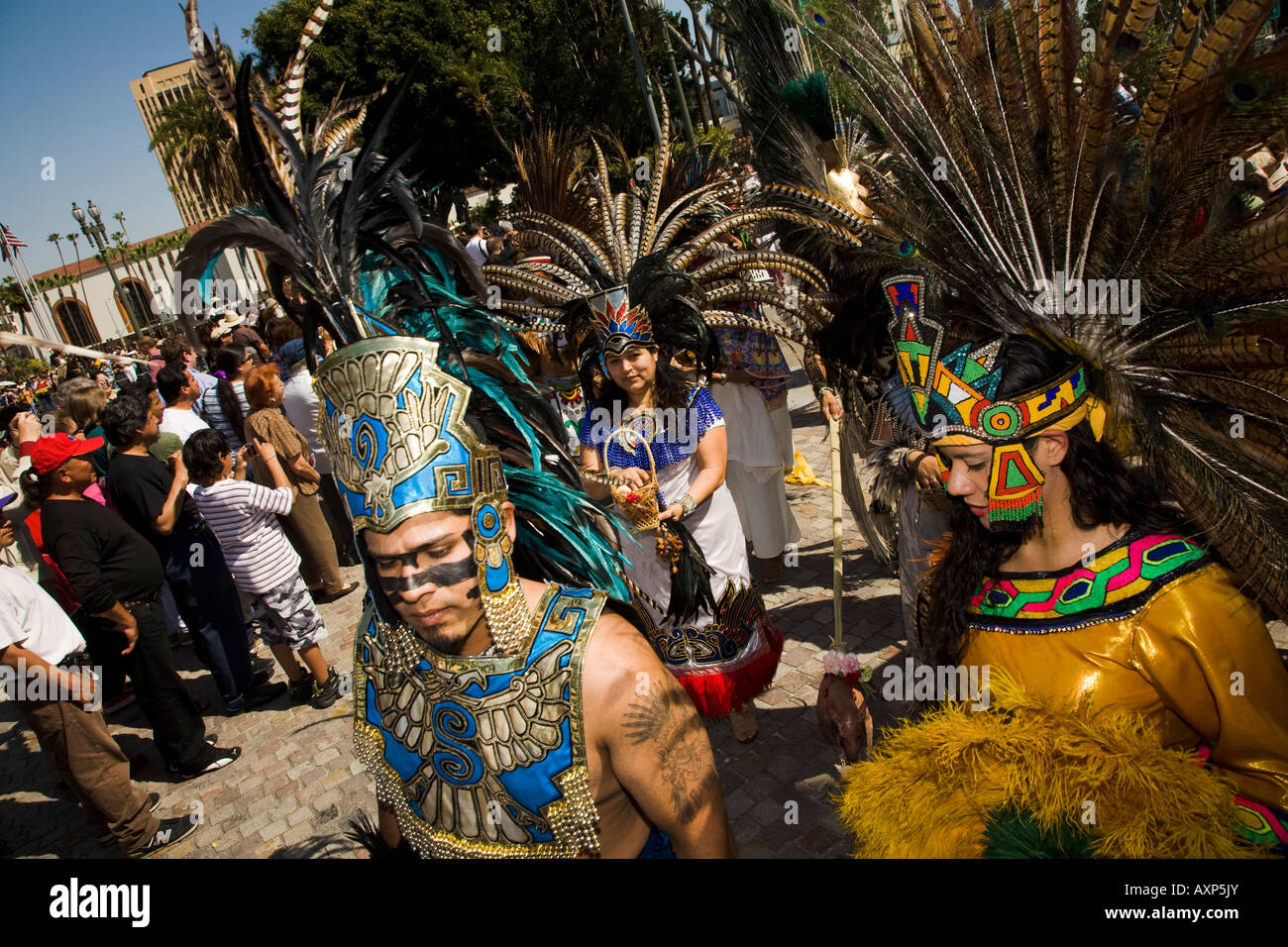 Aztec dancers at Blessing of the Animals festival Olvera Street ...