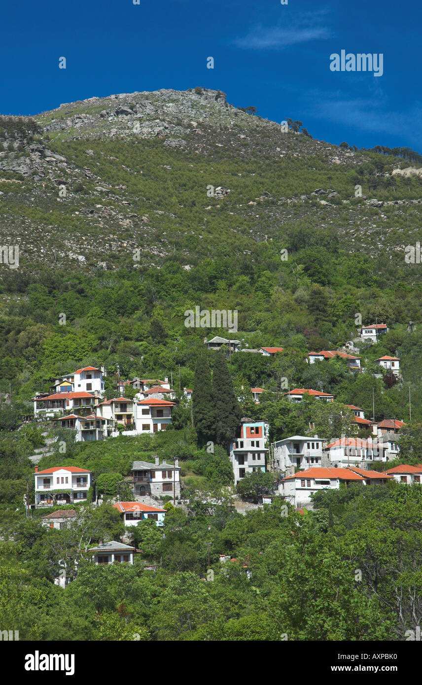 View of the traditional mountain village of Mikros Prinos, Thassos ...