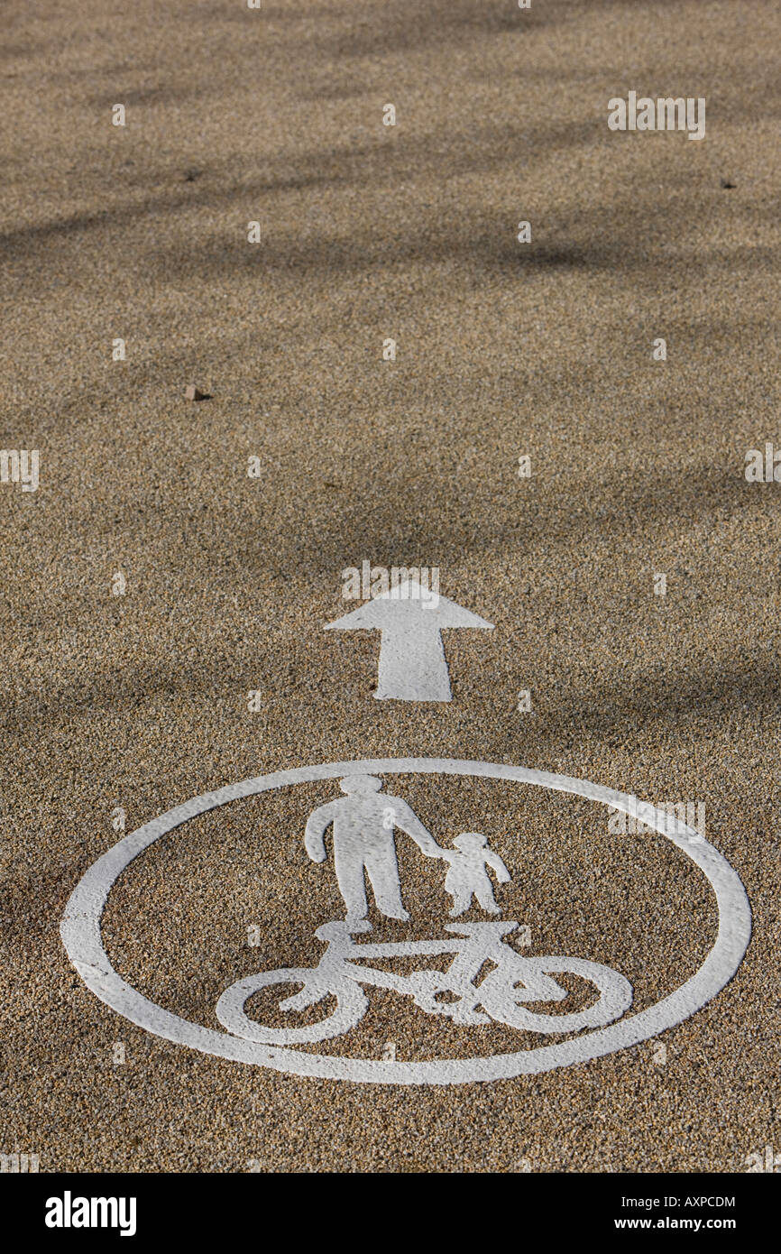 Cycle path and walk way sign on the ground in Greenwich Park London ...