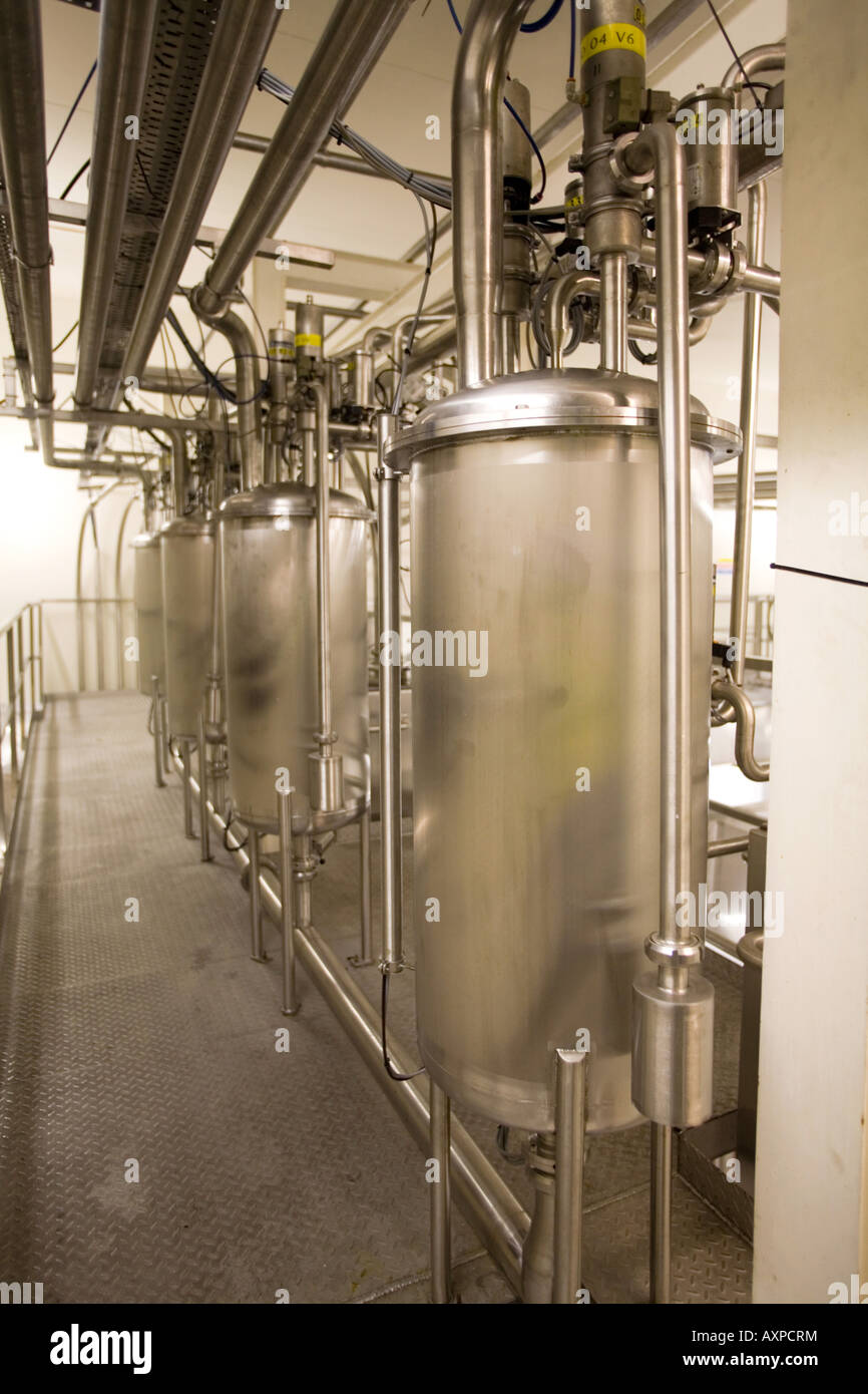 Cheese making drums. Cheese factory processing plant. drums and pipes ...