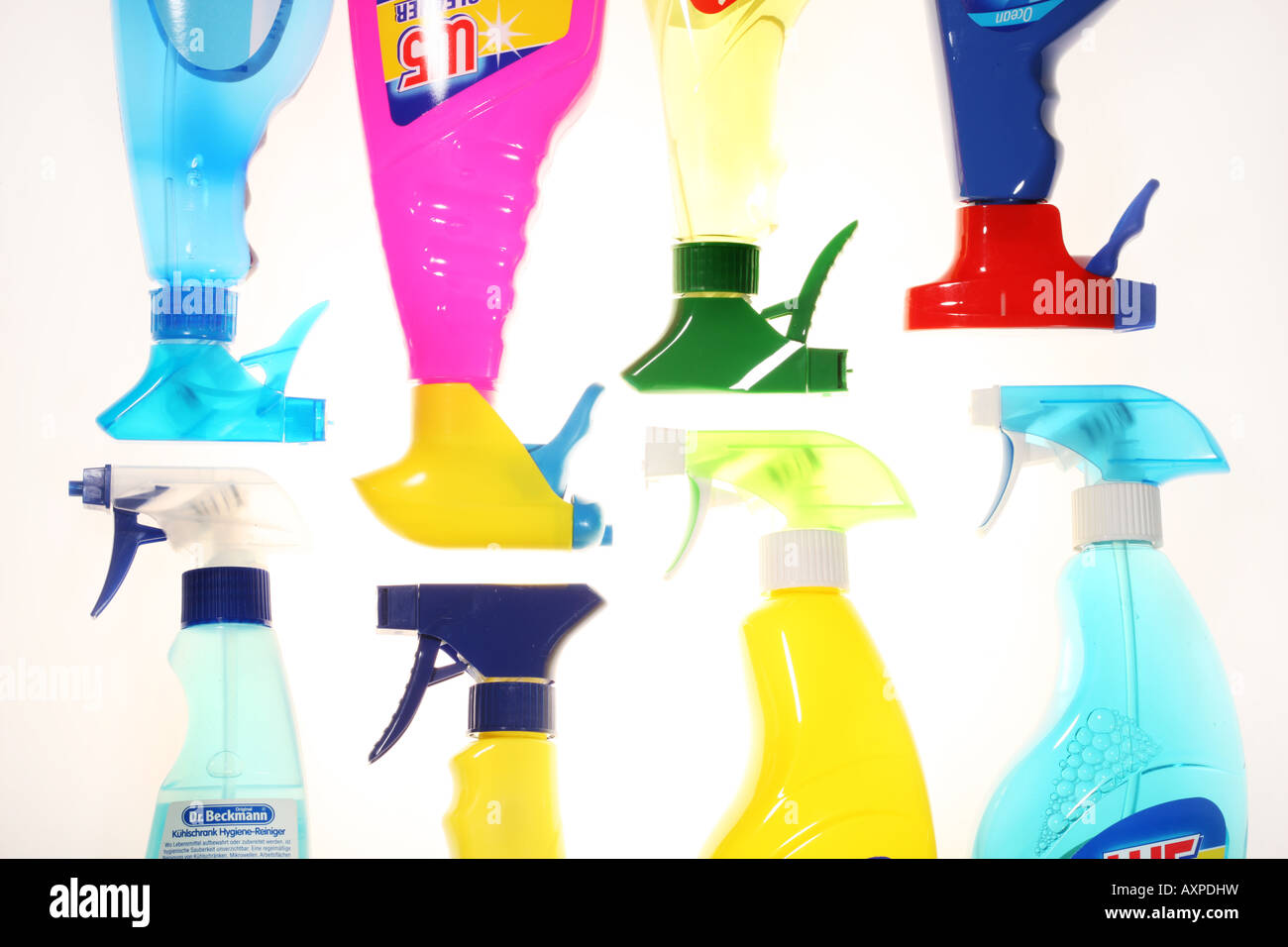 Plastic bottles with liquid cleaning agents Stock Photo - Alamy
