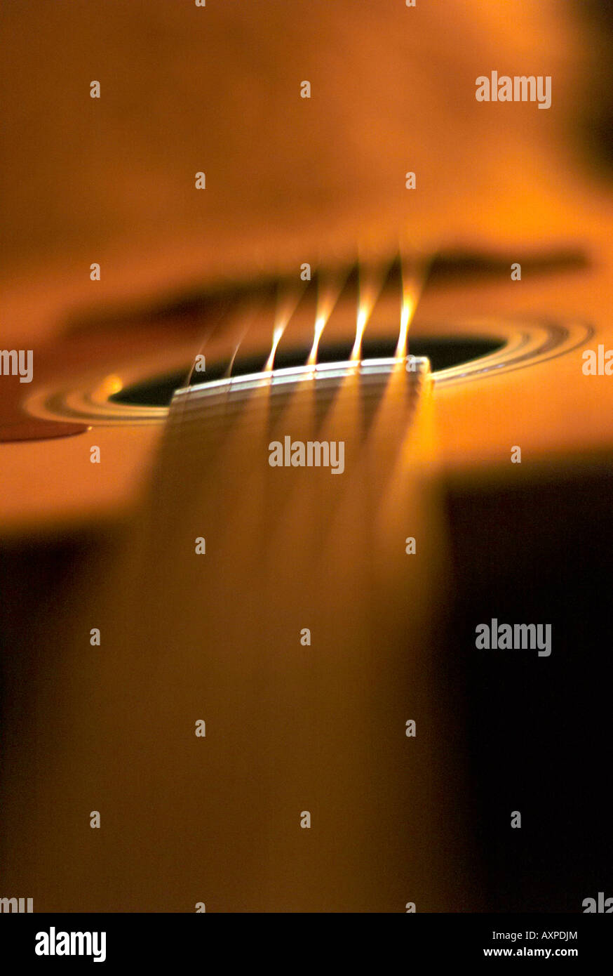 The strings on an acoustic guitar Stock Photo - Alamy