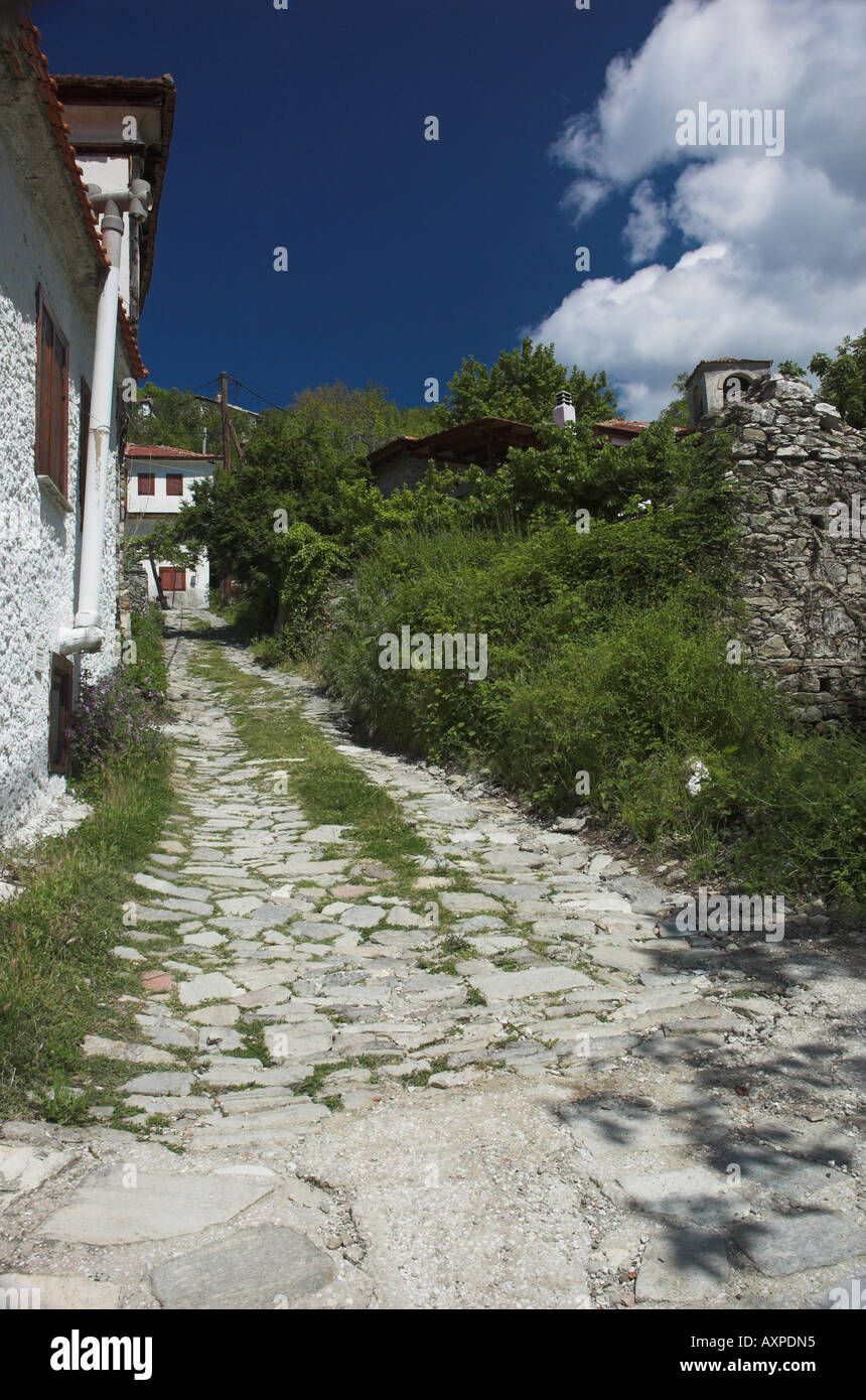 Footpath through the traditional mountain village of Megalos Prinos ...