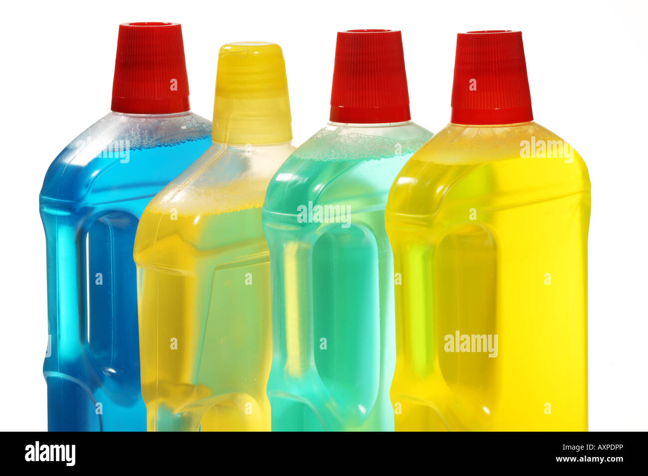 Plastic bottles with liquid cleaning agents Stock Photo - Alamy