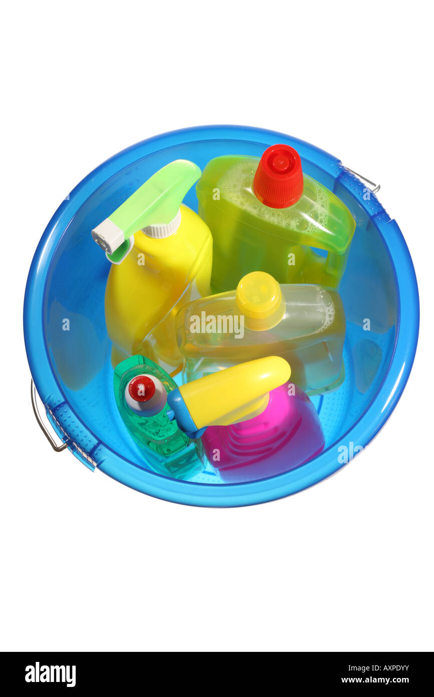 Plastic bottles with liquid cleaning agents Stock Photo - Alamy