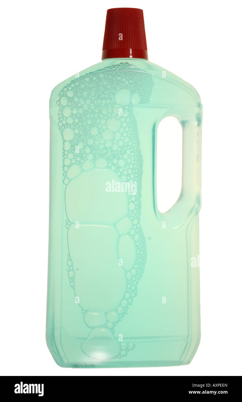 Plastic bottles with liquid cleaning agents Stock Photo - Alamy