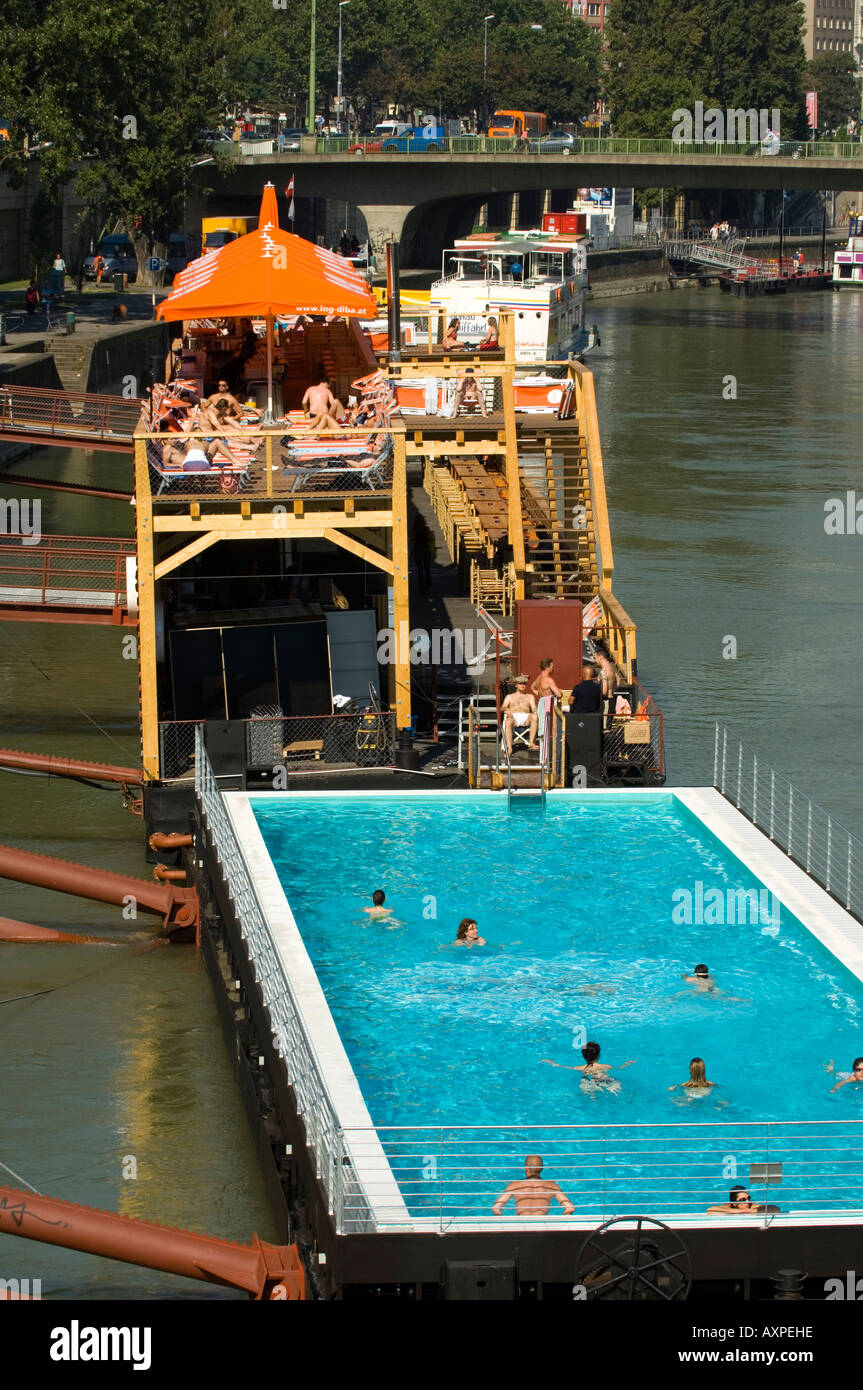 Vienna, swimming pool on the Danube Channel Stock Photo - Alamy
