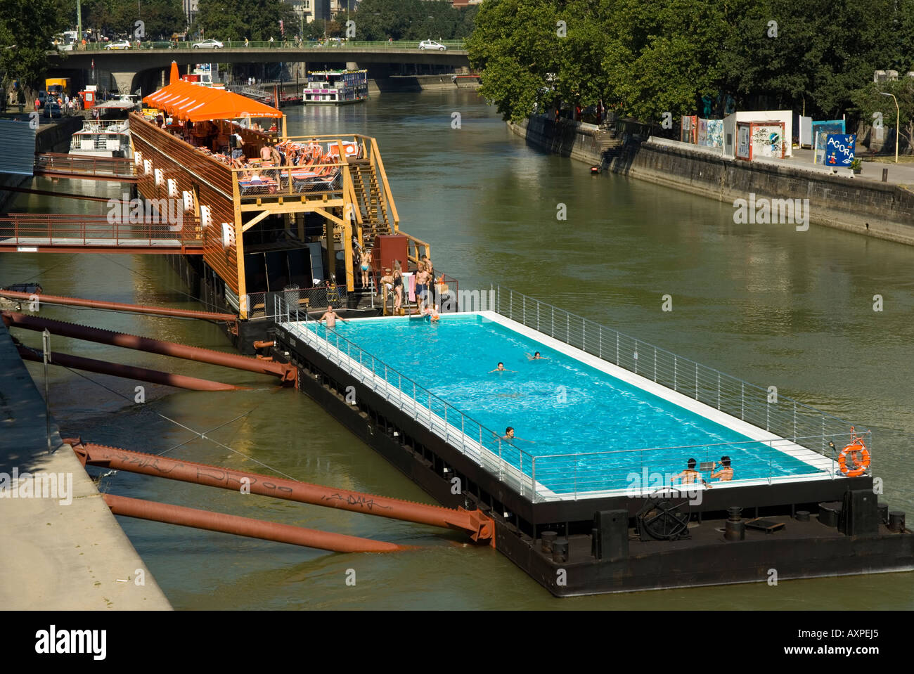 Vienna, swimming pool on the Danube Channel Stock Photo - Alamy