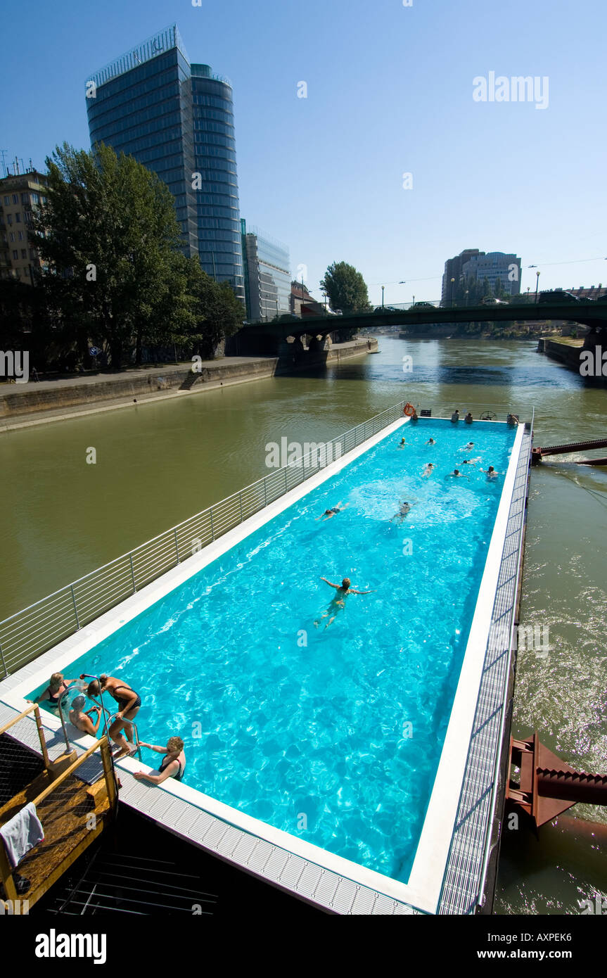Vienna, swimming pool on the Danube Channel Stock Photo - Alamy