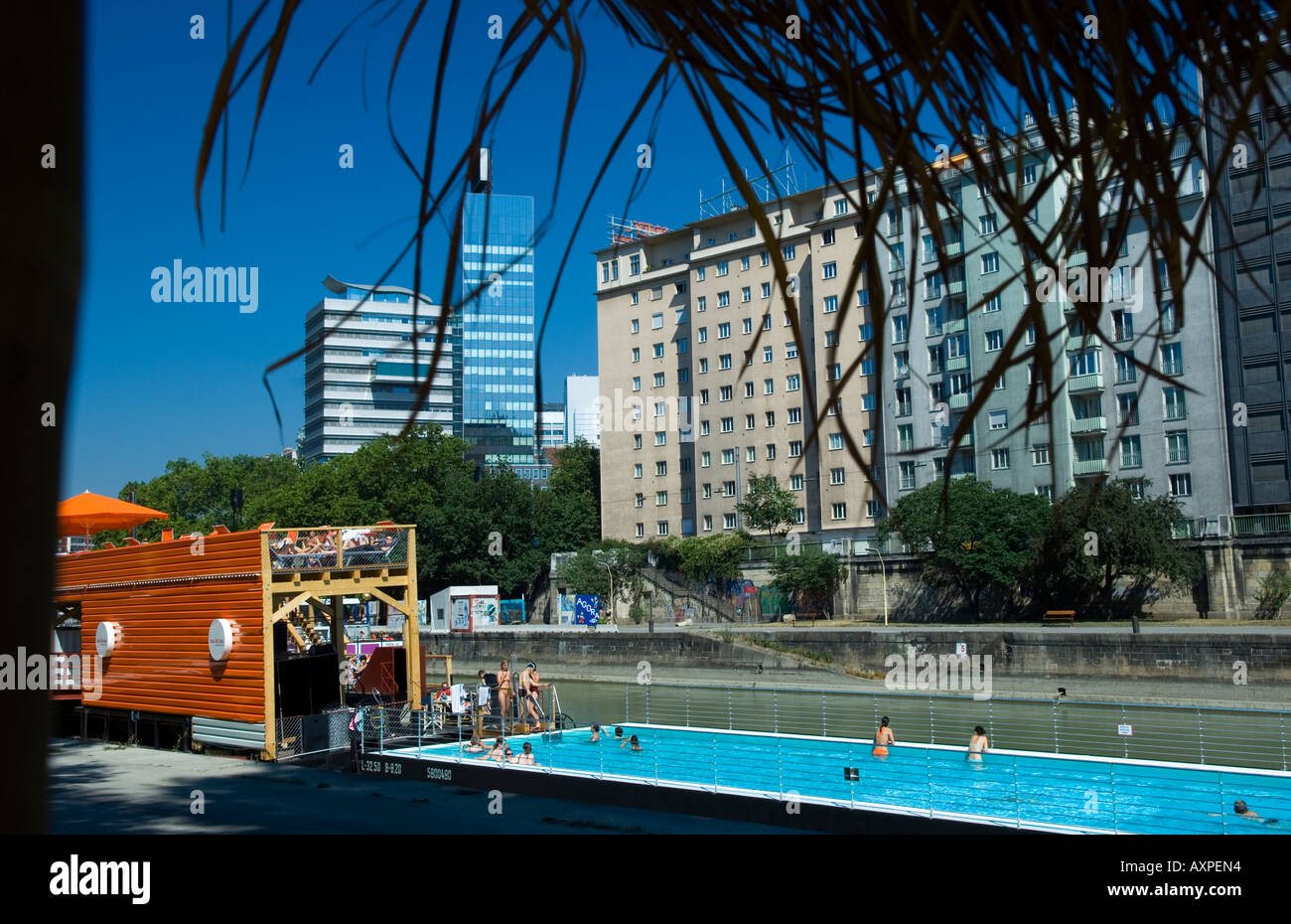 Vienna, swimming pool on the Danube Channel Stock Photo - Alamy