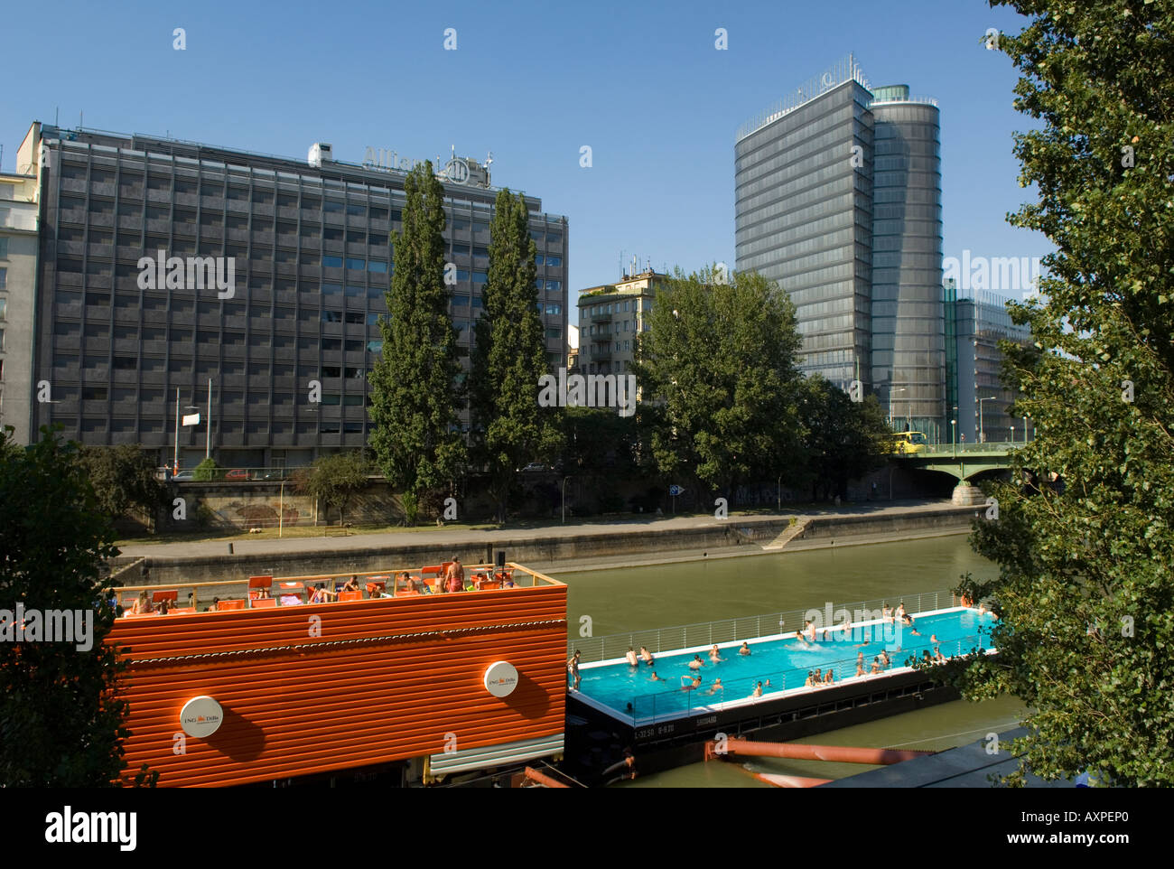 Vienna, swimming pool on the Danube Channel Stock Photo - Alamy