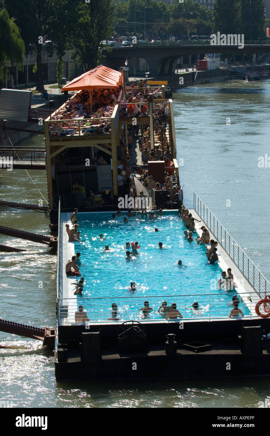 Vienna, swimming pool on the Danube Channel Stock Photo - Alamy