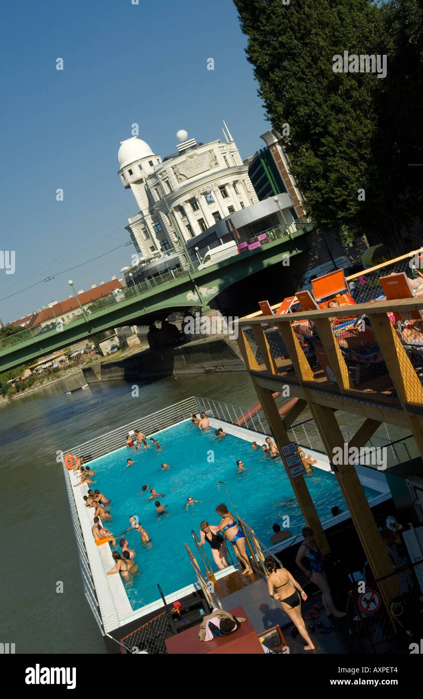 Vienna, swimming pool on the Danube Channel Stock Photo - Alamy