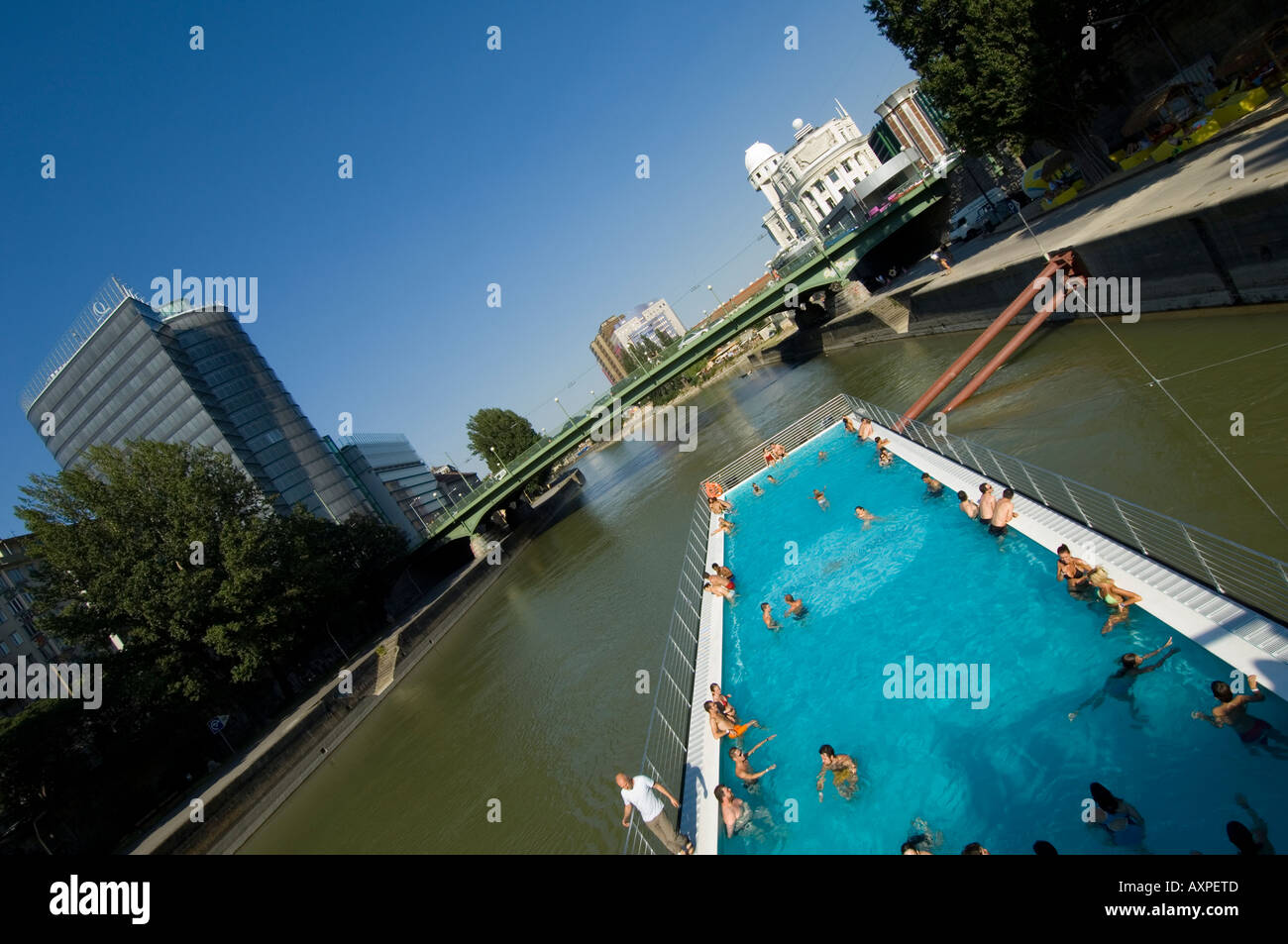 Vienna, swimming pool on the Danube Channel Stock Photo - Alamy