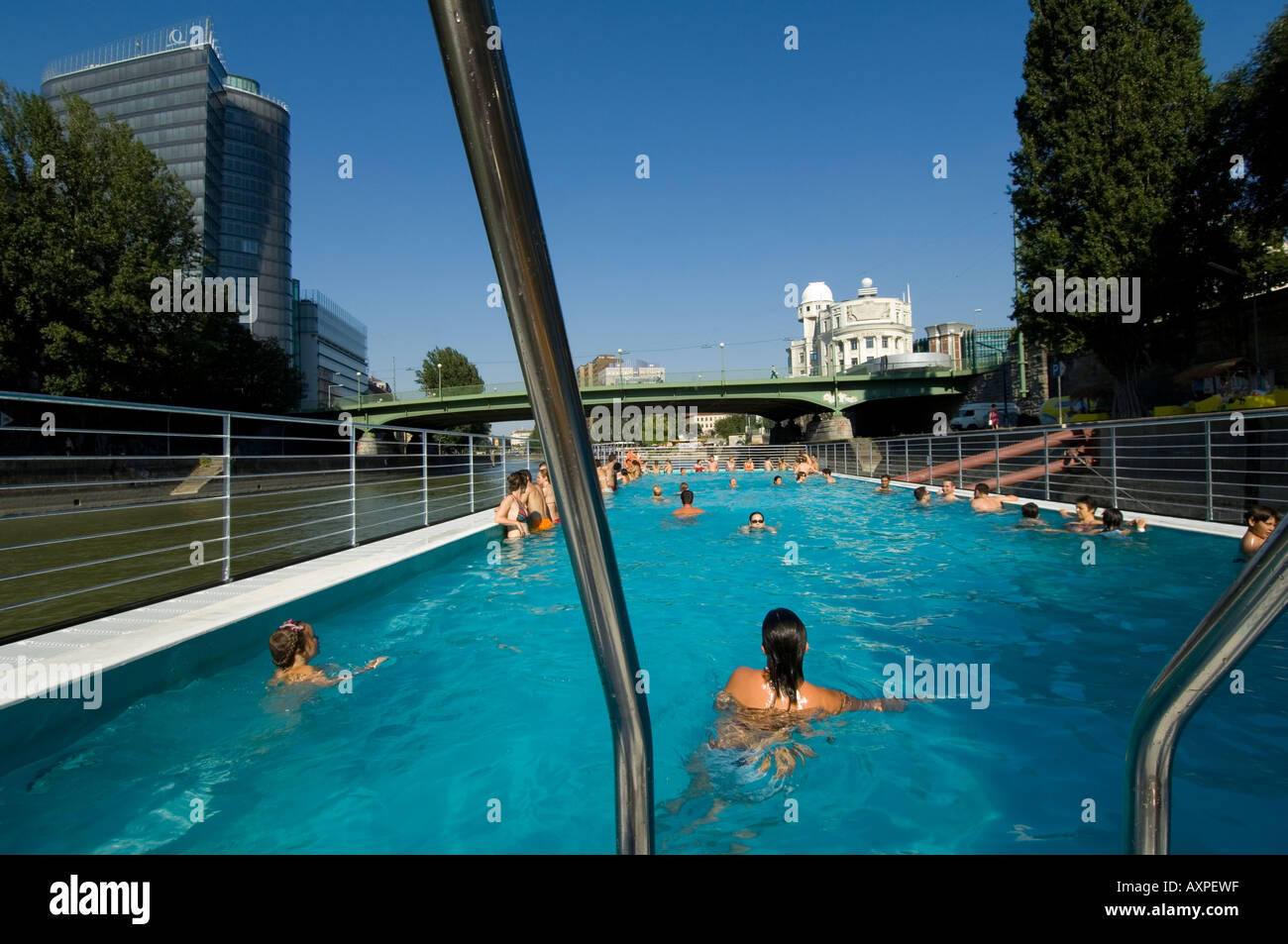 Vienna, swimming pool on the Danube Channel Stock Photo - Alamy