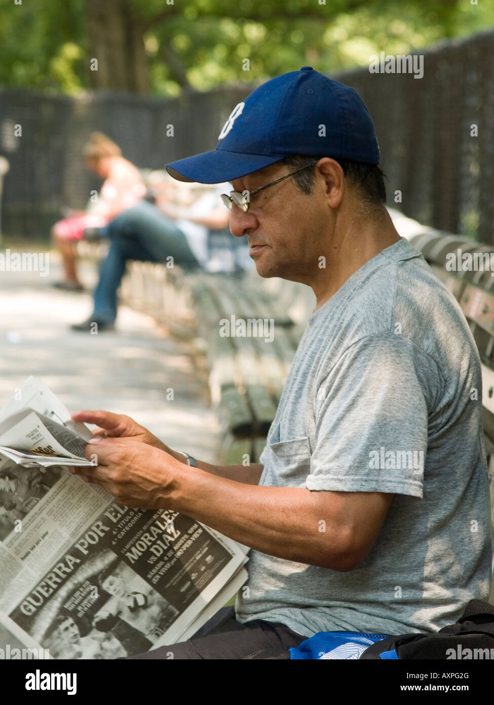 A man reading the paper in Central Park, New York City USA Stock Photo ...
