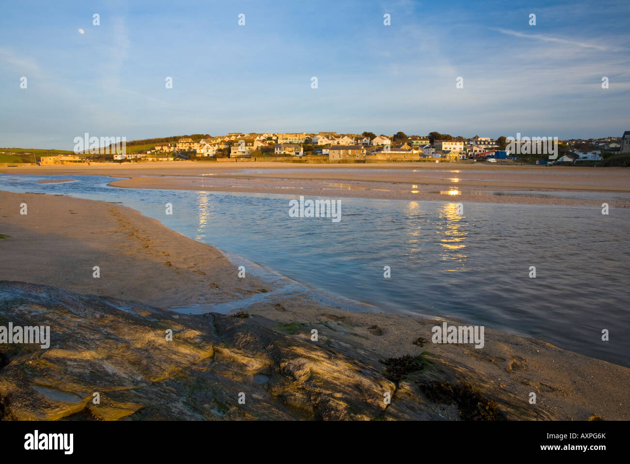 The River Porth on the beach at Porth Cornwall England UK Stock Photo ...