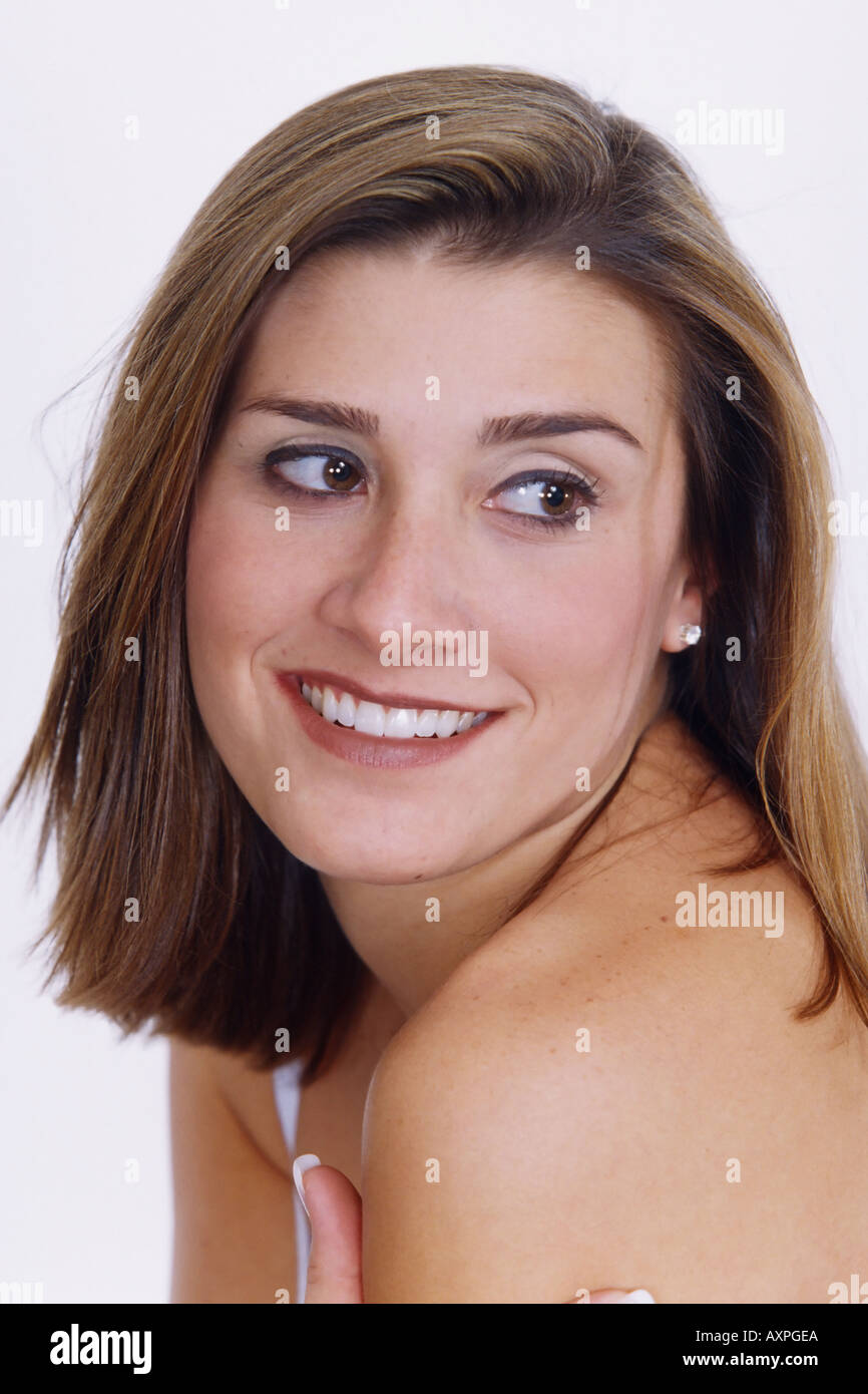 Model Release 246 Portrait of young woman in early 20s smiling Stock ...