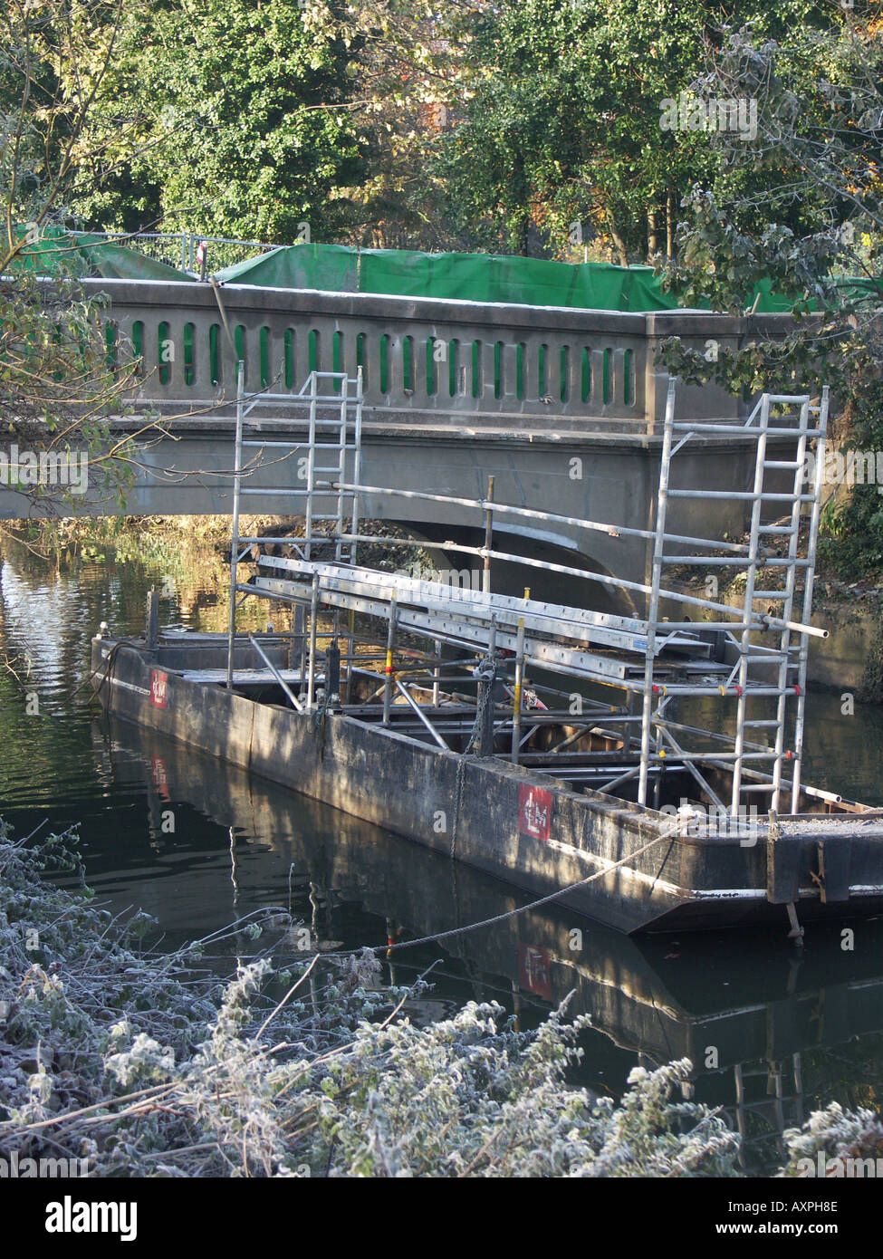 Working Barge in river Stock Photo - Alamy