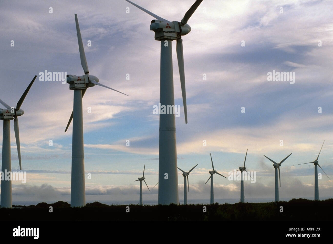 Windmill generators at Kamaoa wind farm South Point Hawaii Stock Photo ...
