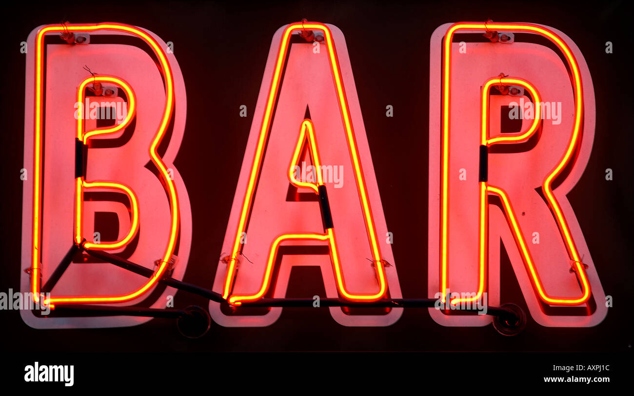 Red neon bar sign new york manhattan America usa Stock Photo - Alamy