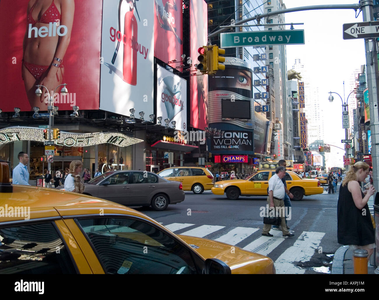 A busy intersection and crossing in Times Square, New York City USA ...
