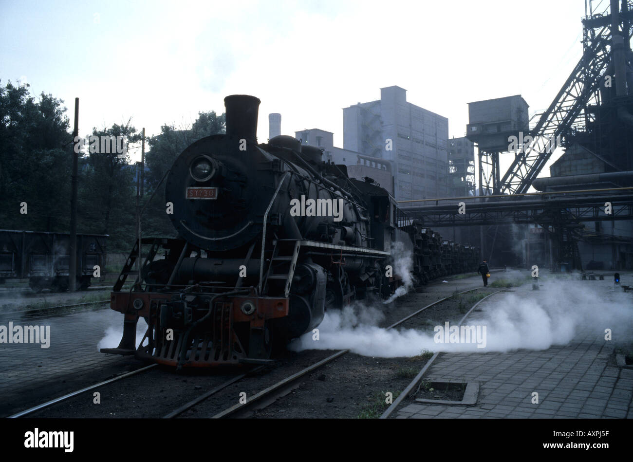 A steam train at the factory of Benxi Iron and Steel Group in Liaoning ...