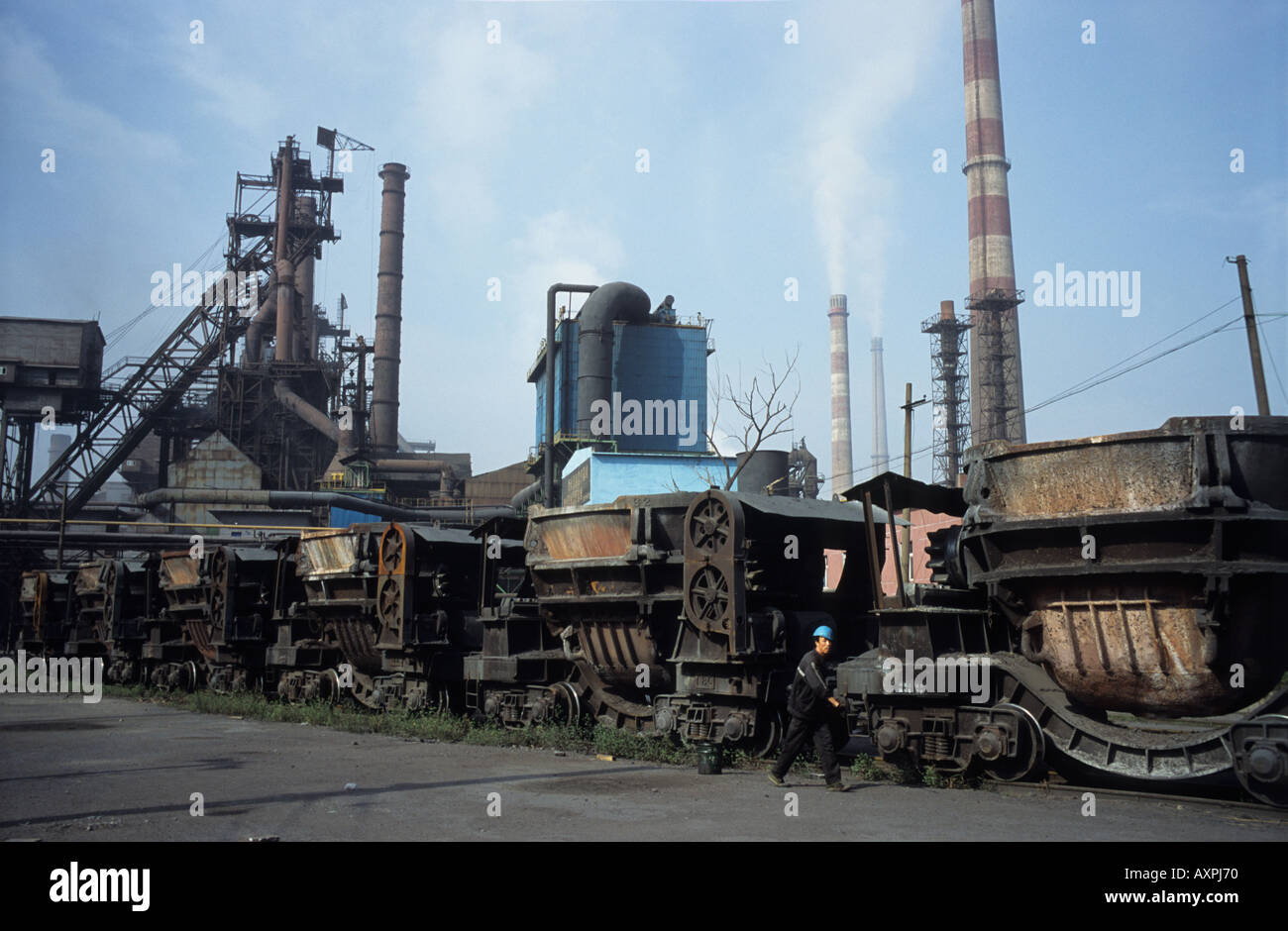 A steam train at the factory of Benxi Iron and Steel Group in Liaoning ...
