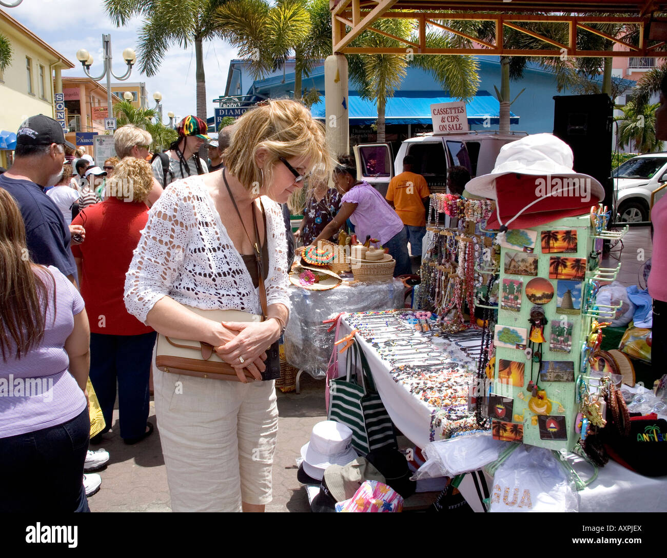 Shopping at St John in Antigua Caribbean Stock Photo - Alamy