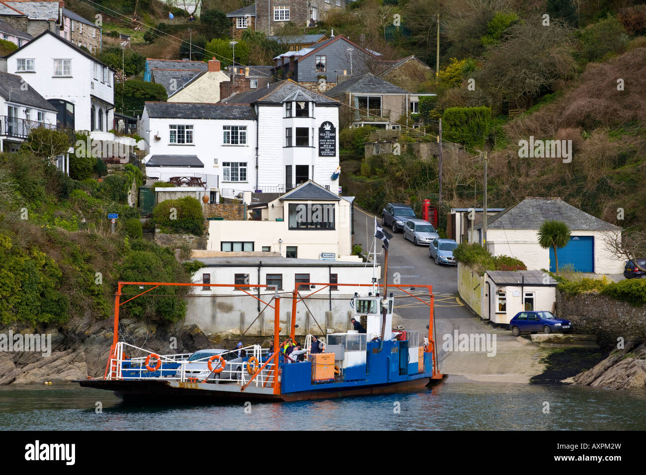 The Bodinnick to Fowey Car Ferry at Bodinnick shot from Fowey Cornwall ...