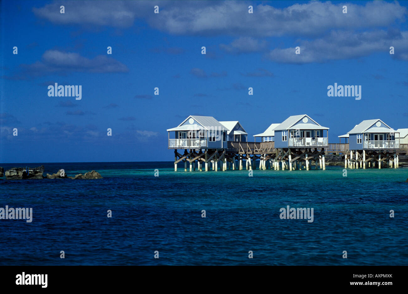 Bungalows on stilts over the water, Bermuda Stock Photo - Alamy