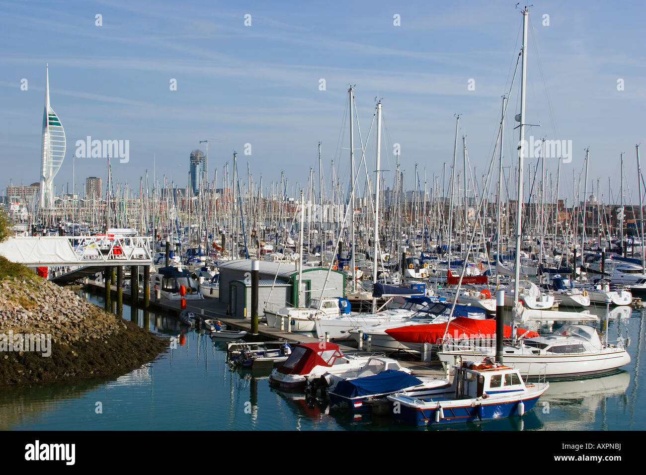 Haslar Marina at Gosport with the Spinnaker Tower in the background ...