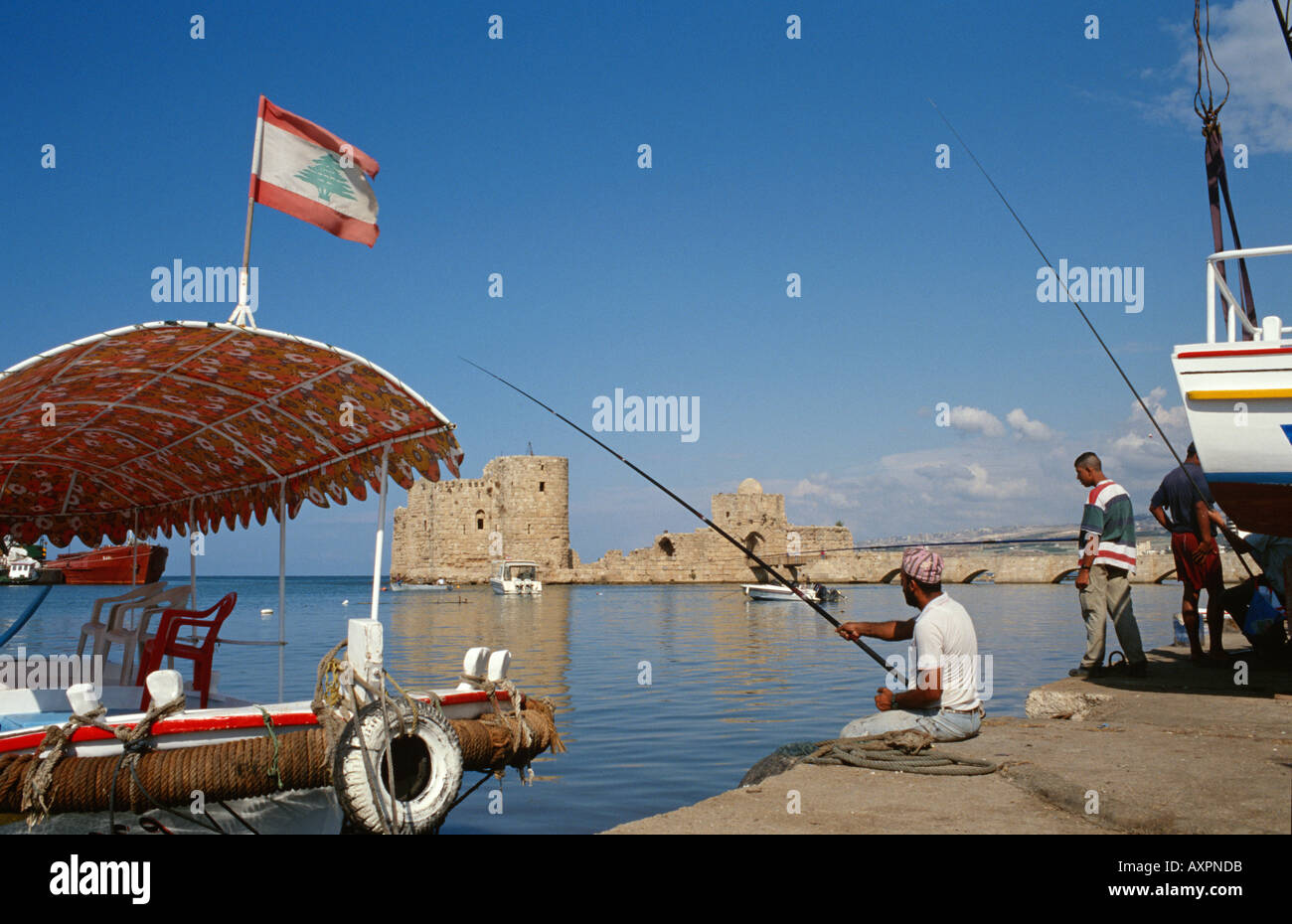 Middle east Lebanon Sidon fishing in harbour Stock Photo - Alamy