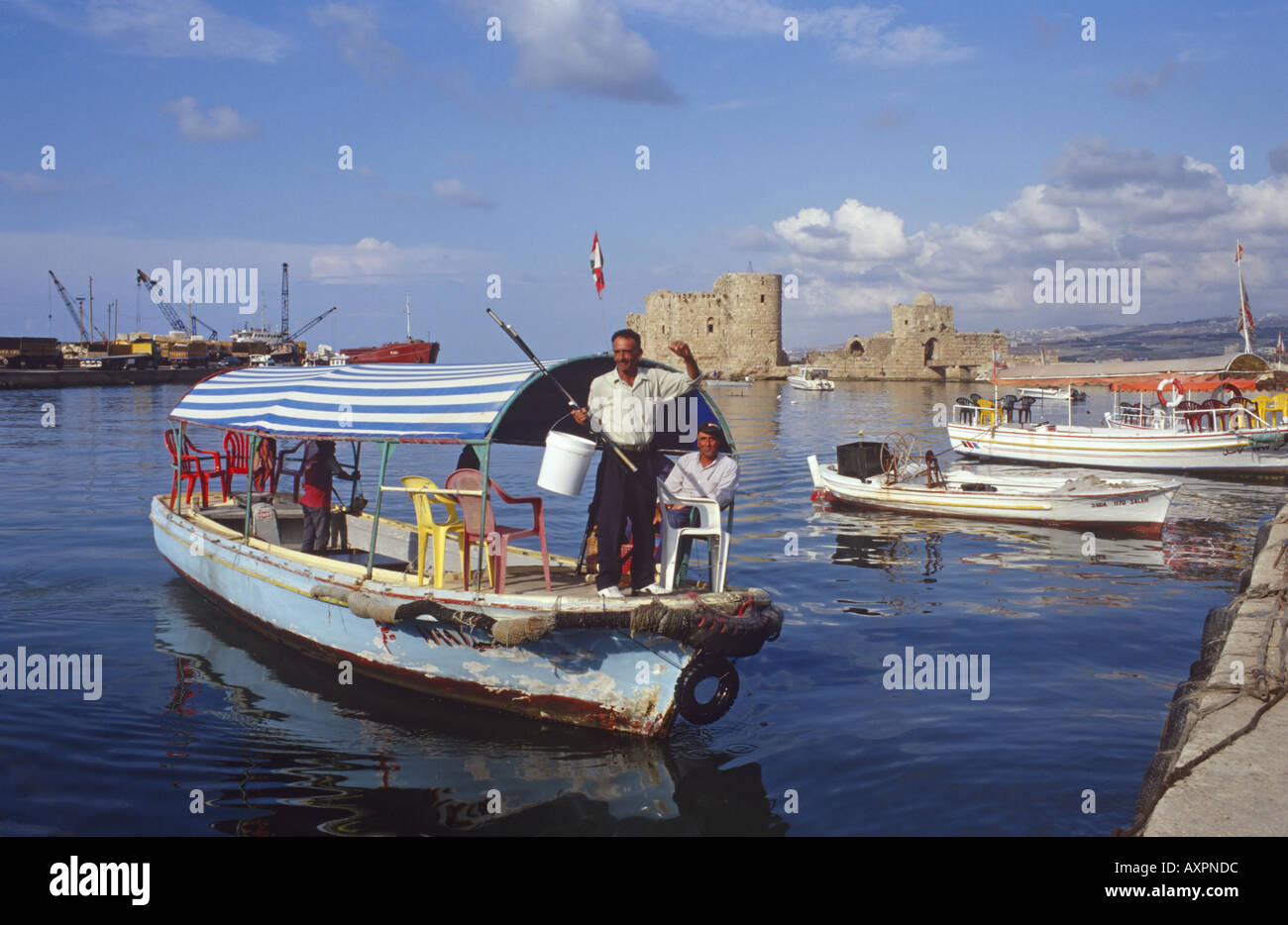 Middle east Lebanon Sidon fishing in harbour Stock Photo - Alamy
