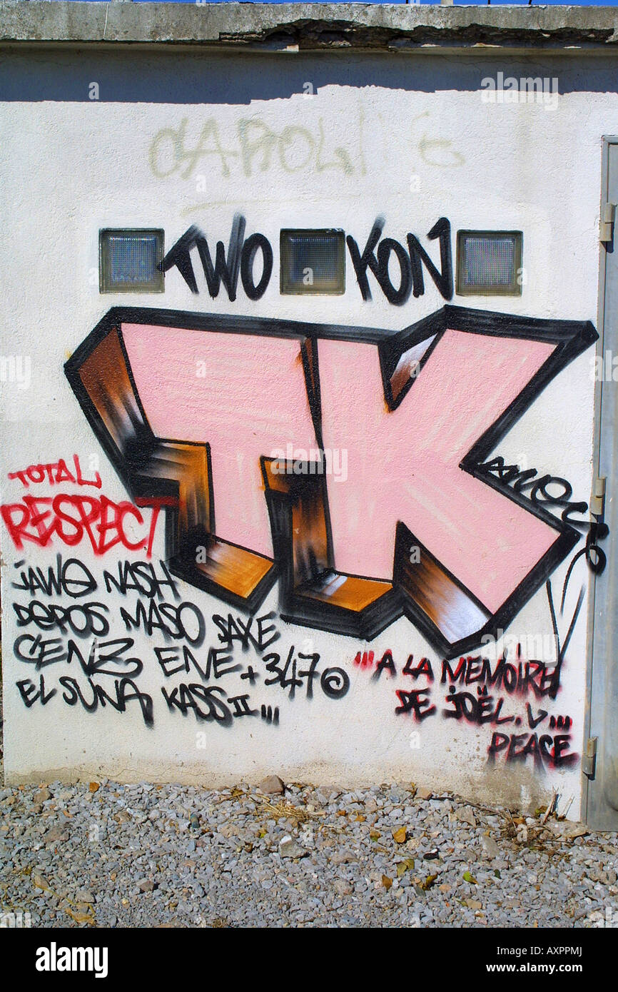 Graffiti tk pink letters upright format black hi-res stock photography ...