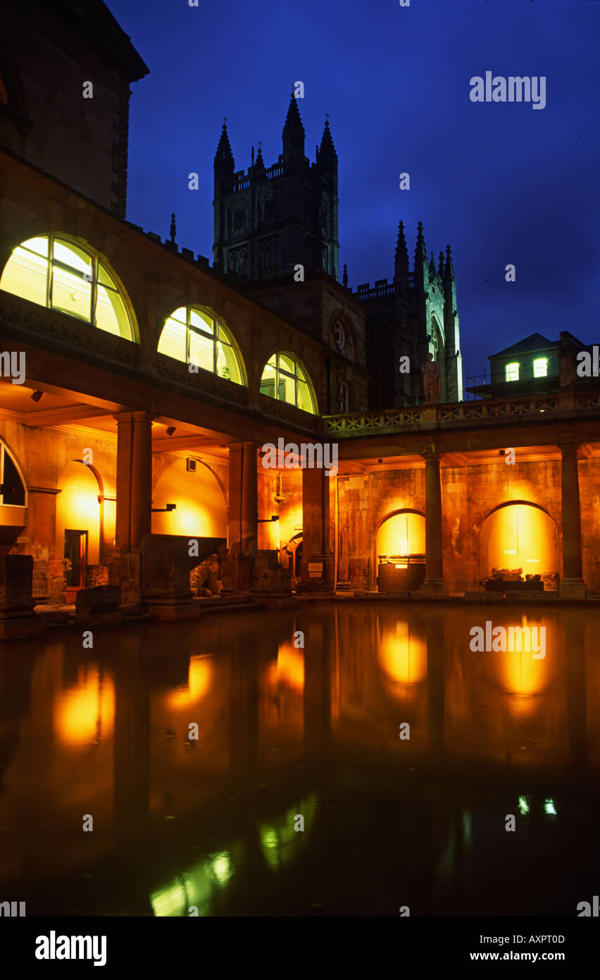 uk england somerset bath spa roman baths and abbey at dusk Stock Photo ...