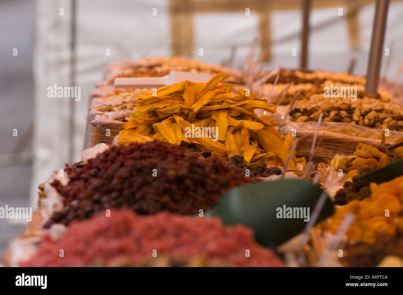 Colourful display of dried fruits at market Stock Photo - Alamy