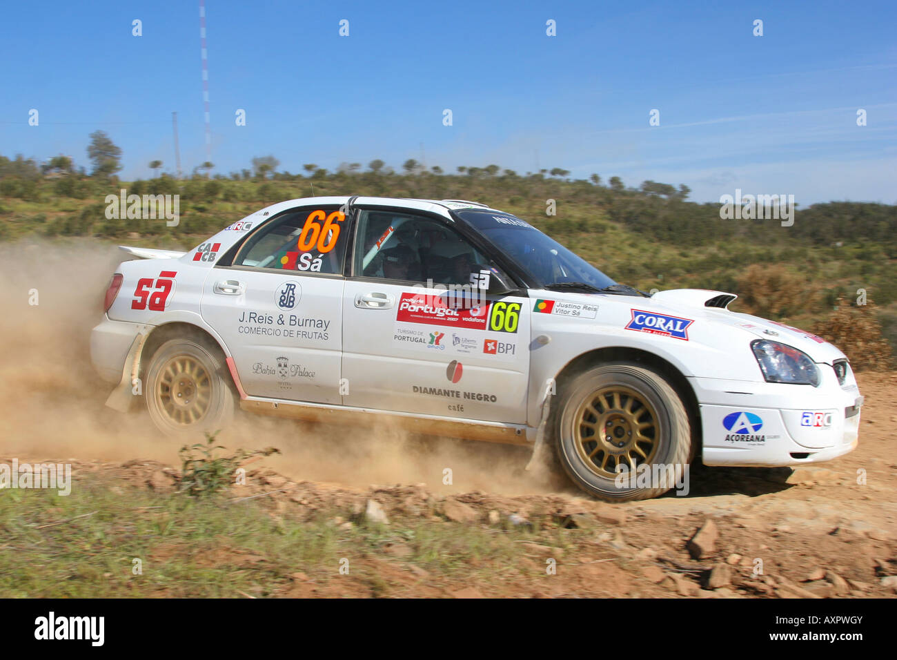 subaru world rally car competing on the Portugal Rally 2007 Stock Photo ...