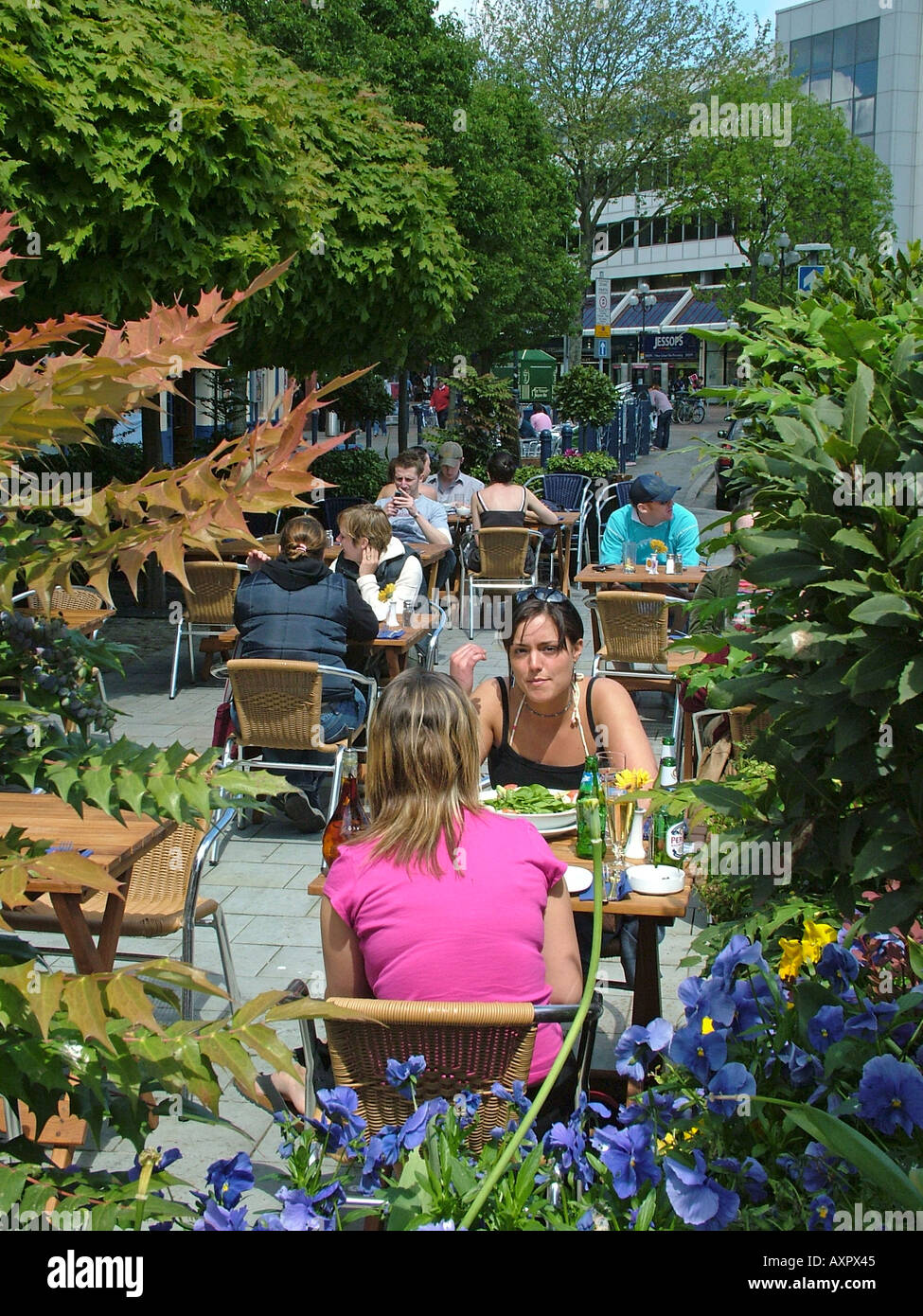 Outside Cafe, Mill Lane, Cardiff City Centre, South Wales Stock Photo ...