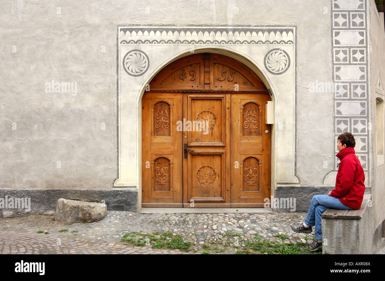 Entrance of an Engadin house decorated with Sgraffito ornaments in ...
