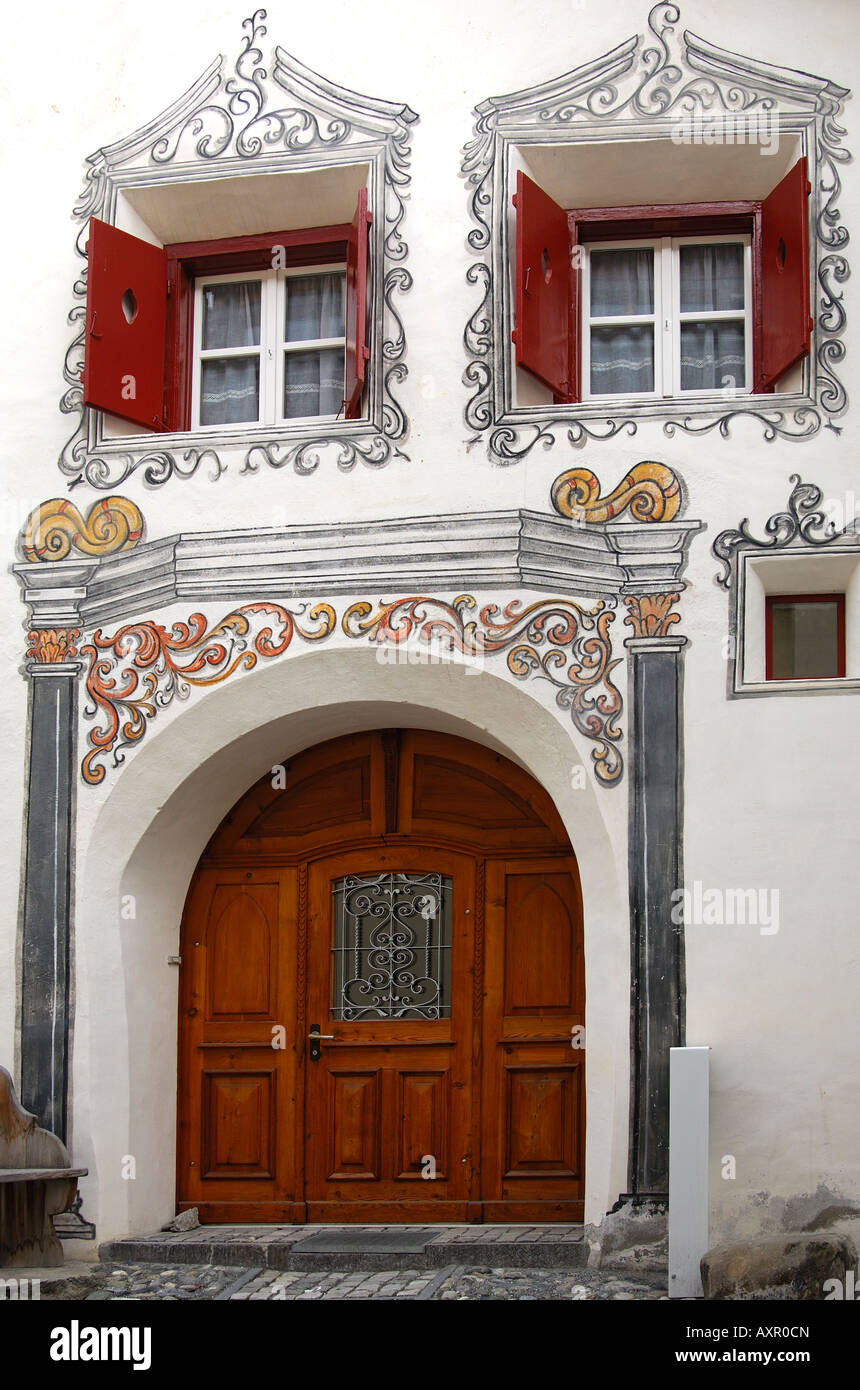 Entrance of an Engadin house decorated with Sgraffito ornaments in ...