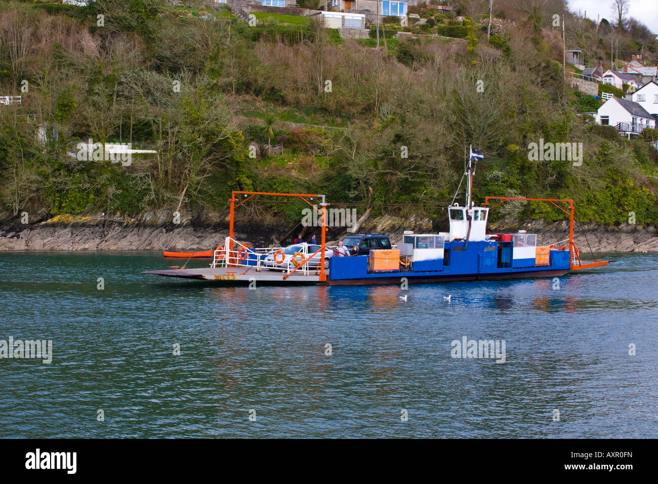 The Bodinnick to Fowey Car Ferry shot from Fowey Cornwall England UK ...