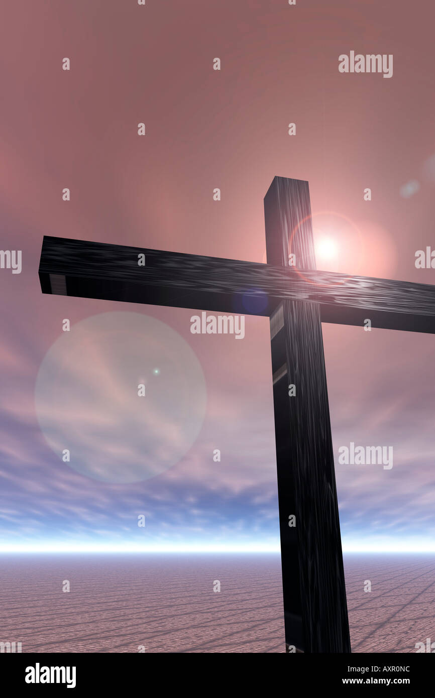 Wooden cross with flare Stock Photo - Alamy