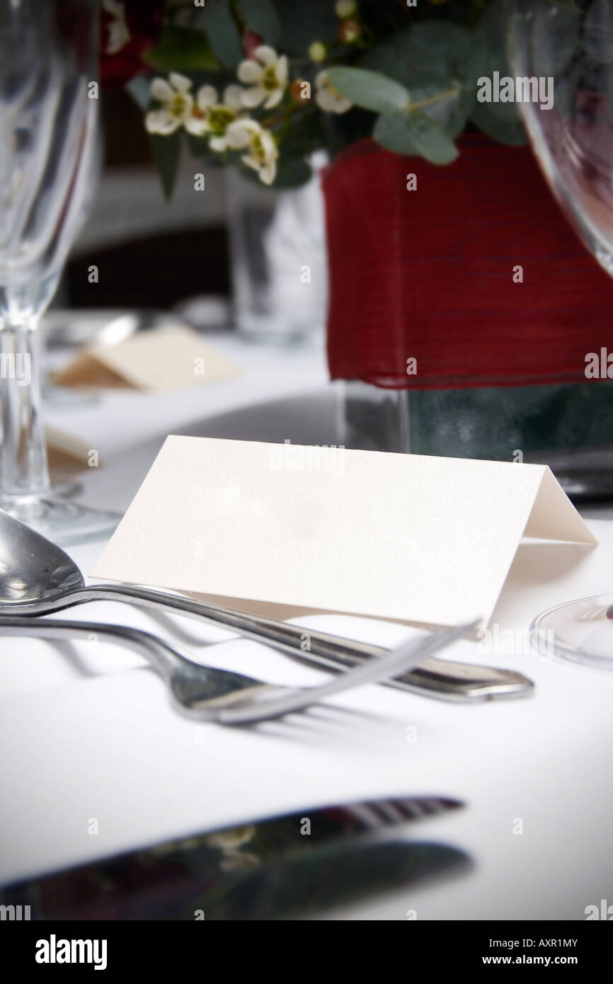 place setting with blank name card Stock Photo - Alamy
