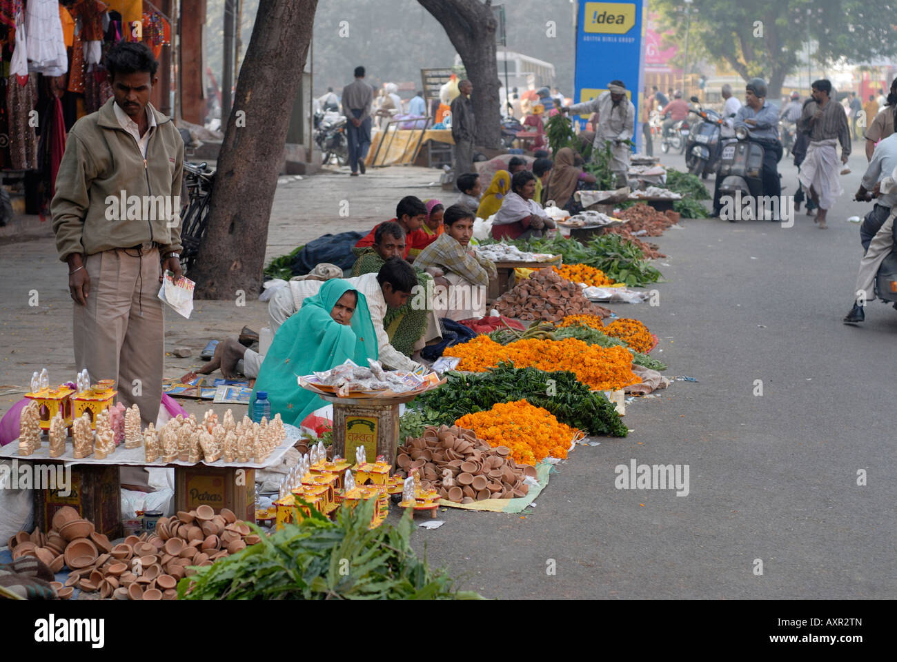 Flower garland sellers in a street in Jaipur Rajasthan India prior to ...