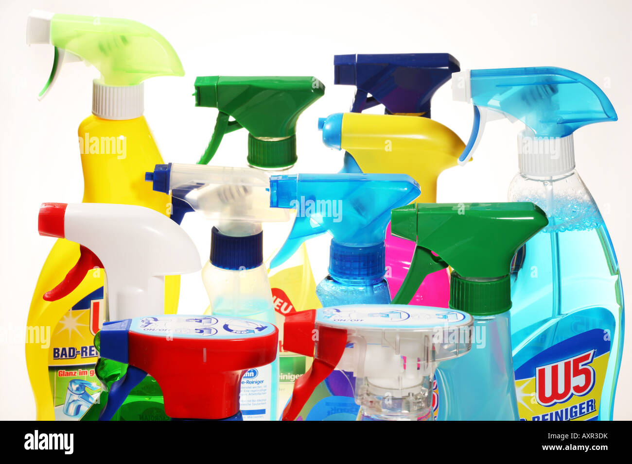 Plastic bottles with liquid cleaning agents Stock Photo - Alamy
