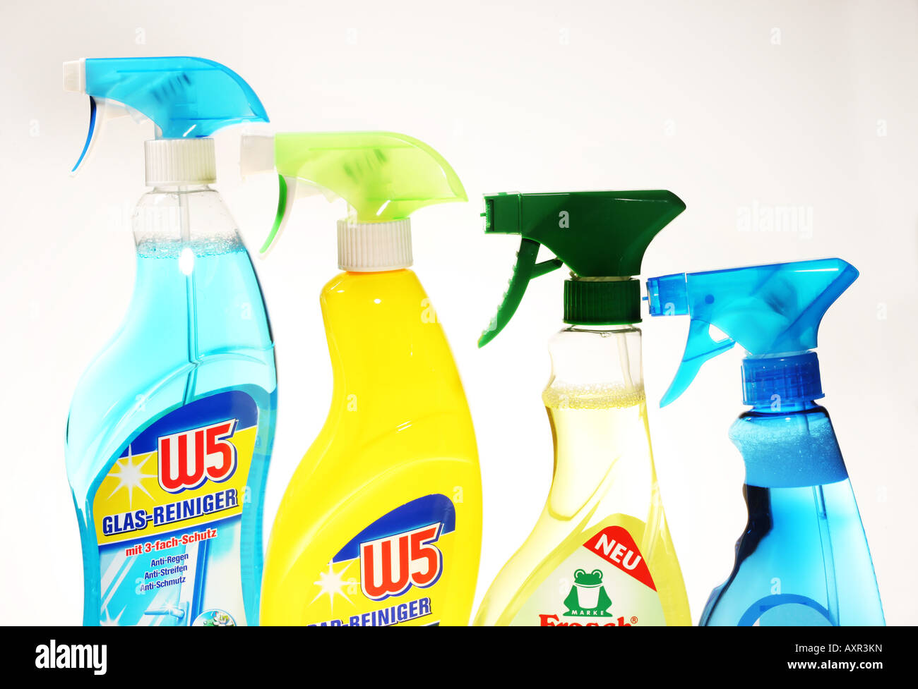 Plastic bottles with liquid cleaning agents Stock Photo - Alamy