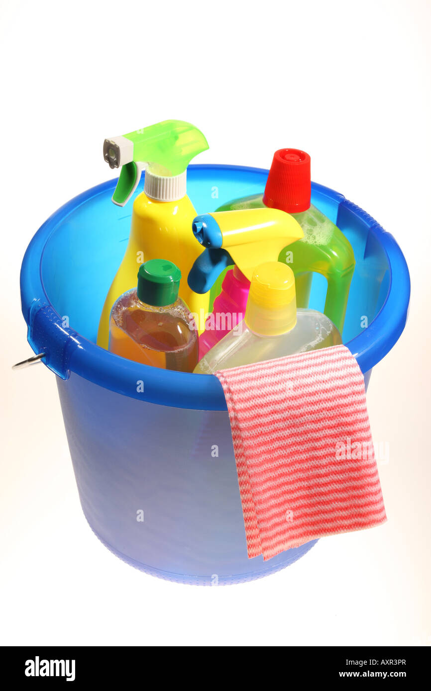 Plastic bottles with liquid cleaning agents Stock Photo - Alamy