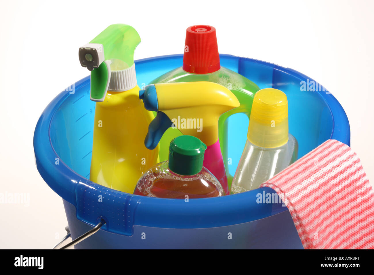 Plastic bottles with liquid cleaning agents Stock Photo - Alamy