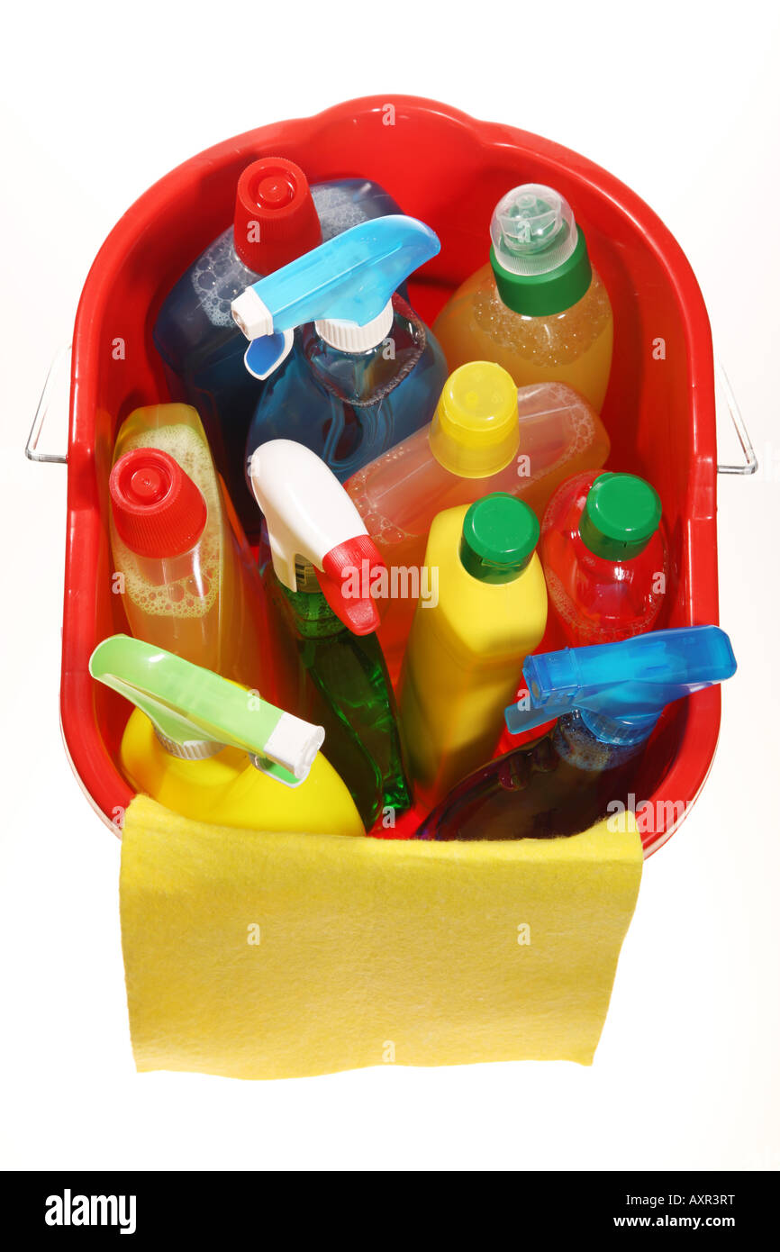 Plastic bottles with liquid cleaning agents Stock Photo - Alamy